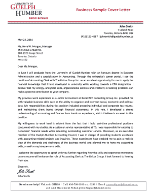 Fillable Online Business Sample Cover Letter - University of Guelph ...