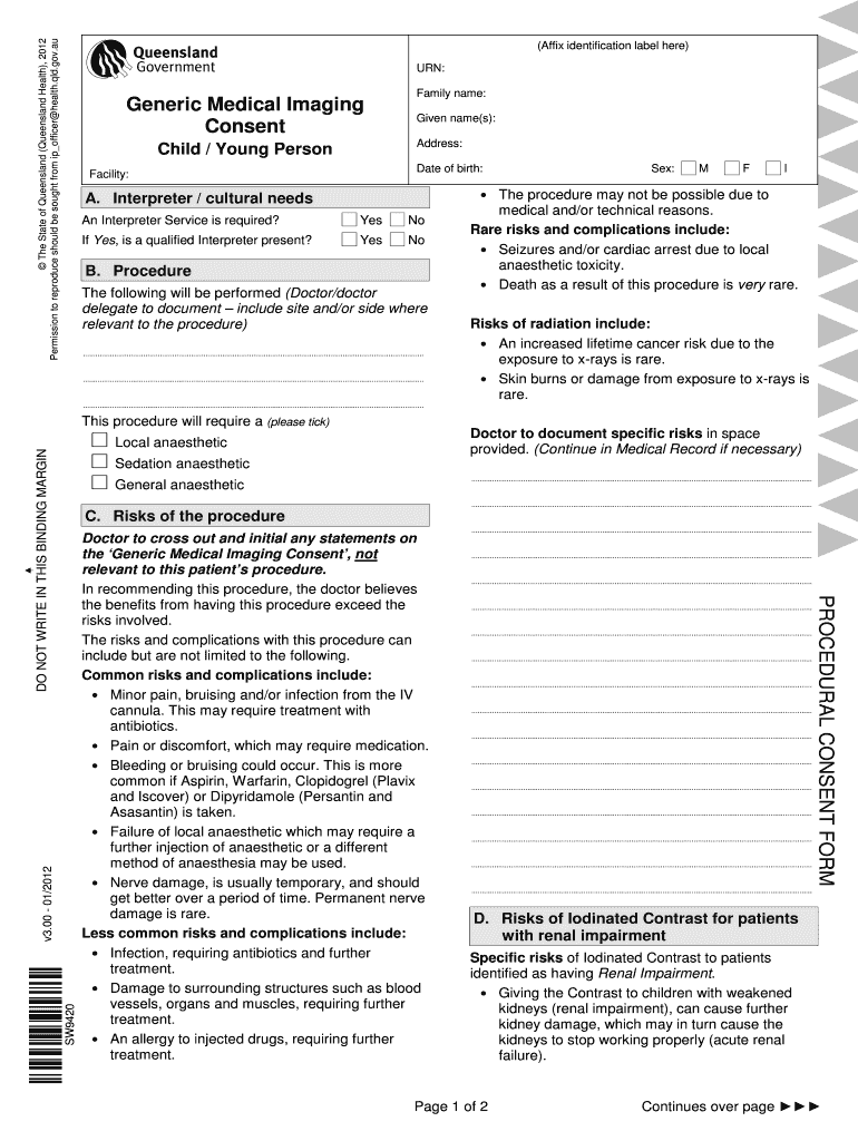 Fillable Online Generic Medical Imaging Consent Child / Young Person. Generic Medical Imaging ...