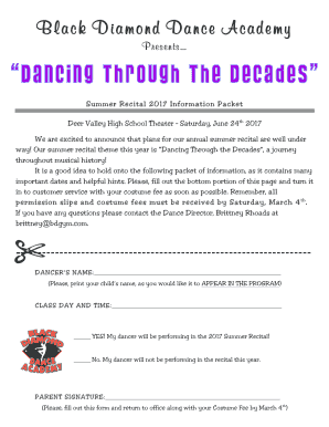 Fillable Online 2017 Dance Recital Packet - Black Diamond Kids Center ...