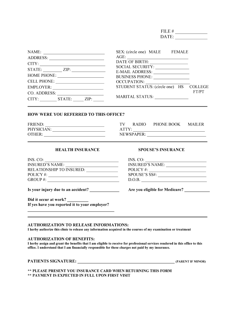 Fillable Online New Patient Chiropractic Forms - Ratio Wellness and ...