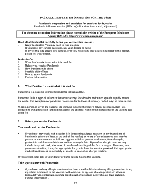 Fillable Online Pandemrix suspension and emulsion for emulsion for injection Fax Email Print ...