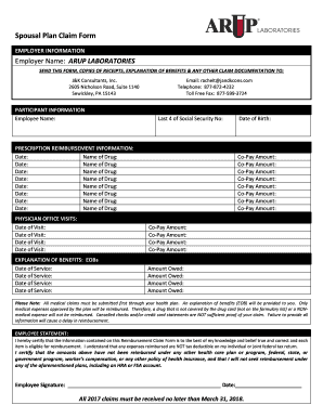 Fillable Online Spousal Plan Claim Form - ARUP Laboratories Fax Email ...