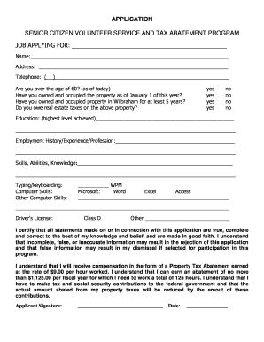 Fillable Online application senior citizen volunteer service and tax ...