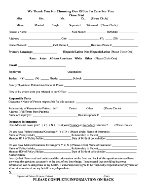 Fillable Online Patient Welcome Forms - Aloma Eye Associates Fax Email ...