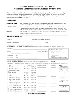 Fillable Online Standard letterhead and envelope order form - HWS.edu ...