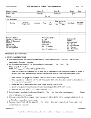 Fillable Online Form 410c IEP Services and Other Considerations - See ...