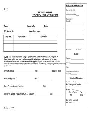 Fillable Online PAYCHECK CORRECTION FORM - livingresources.org Fax ...