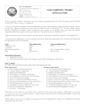 Fillable Online Taxi Company Permit Application - City of Encinitas Fax ...