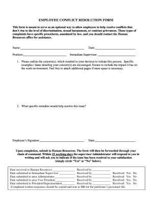 Fillable Online Employee Conflict Resolution Form template .docx Fax ...