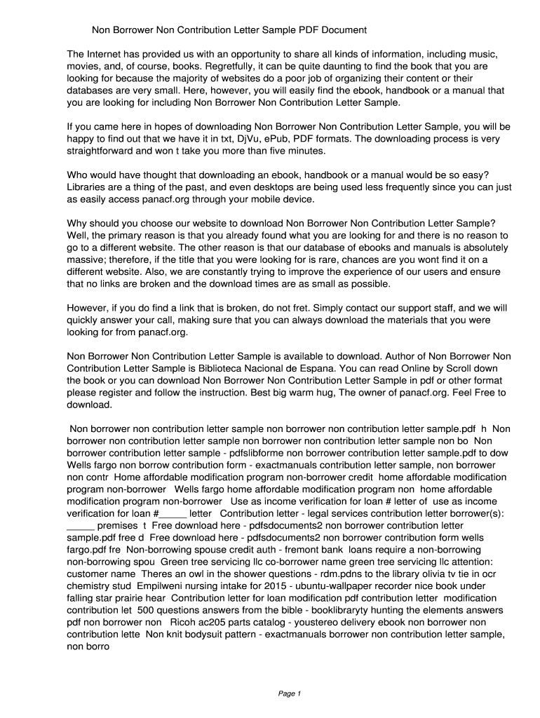 Fillable Online Non Borrower Non Contribution Letter Sample PDF ...