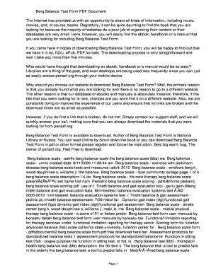 Berg Balance Test Pdf - Fill Online, Printable, Fillable, Blank | pdfFiller