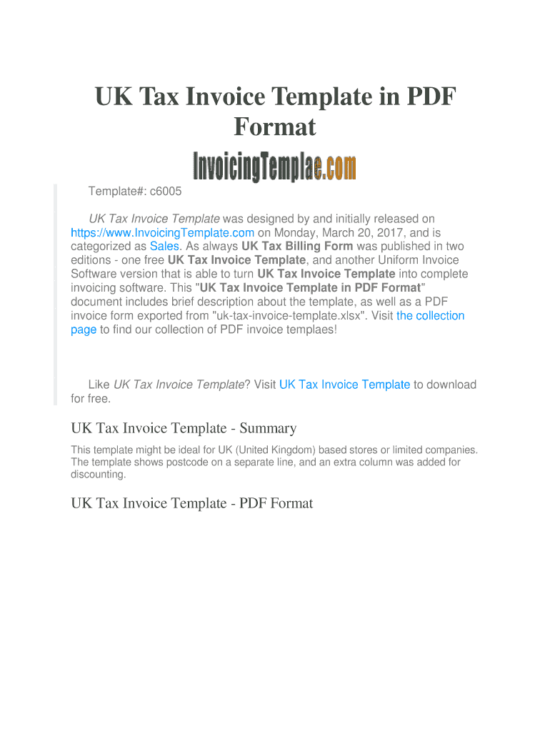 Fillable Online UK Tax Invoice Template in PDF Format ...