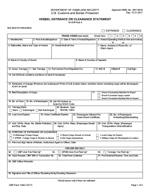 Fillable Online CBP Form 1300 - Vessel Entrance or Clearance Statement ...