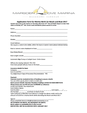Fillable Online Application form for Marina Berth for Beach and Boat 2017 Fax Email Print ...