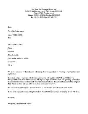 Fillable Online Title Request Letter - PDF Version - Maryland Auto and ...