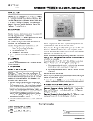Fillable Online SPORDEX VH2O2 BIOLOGICAL INDICATOR - STERIS Life Fax ...