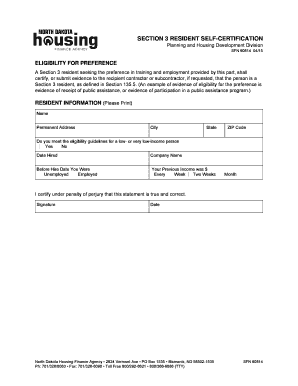 Fillable Online section 3 resident self-certification - North Dakota ...