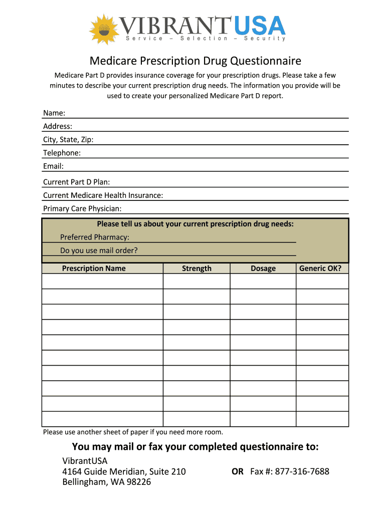 Fillable Online Medicare Prescription Drug Questionnaire - VibrantUSA ...