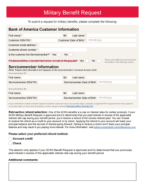 Fillable Online Military Benefit Request Form - Bank of America Fax ...