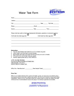Fillable Online Water Test Form - Clean Water Store Fax Email Print ...
