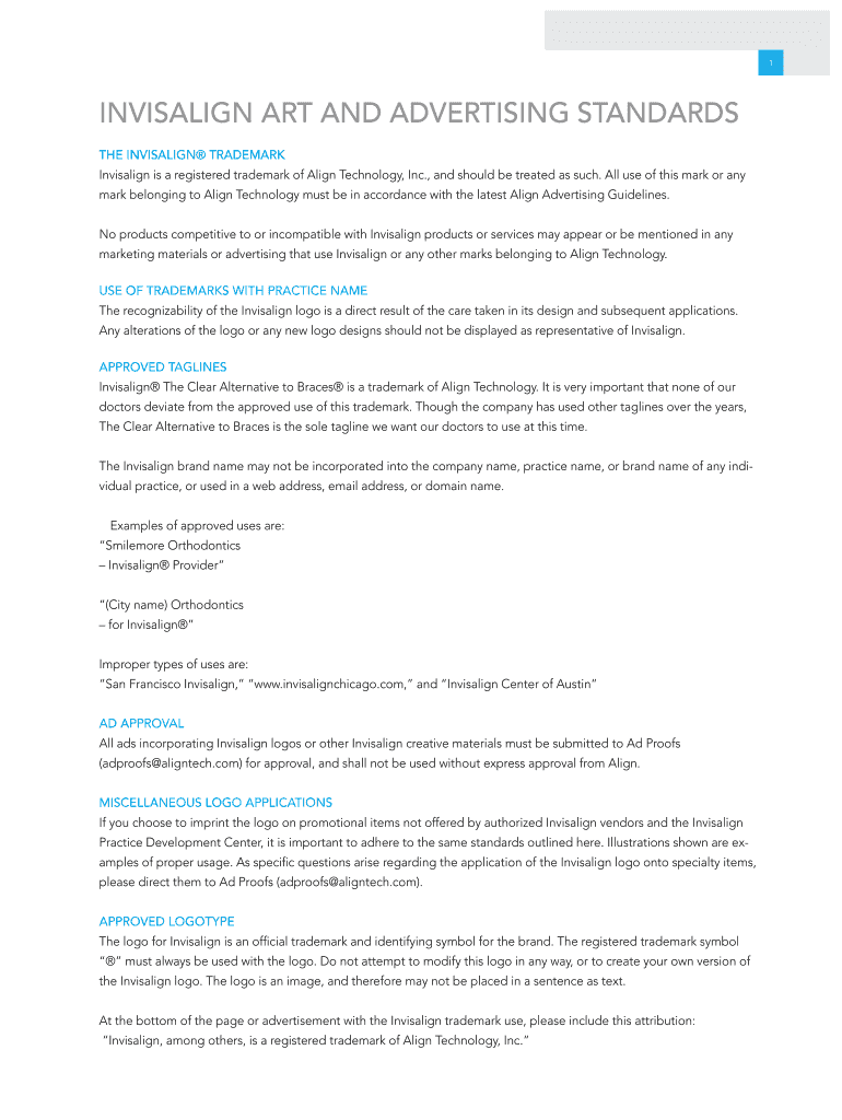 Fillable Online INVISALIGN ART AND ADVERTISING STANDARDS Fax Email ...