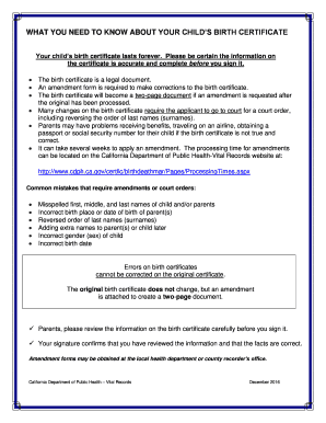 Fillable Online WHAT YOU NEED TO KNOW ABOUT YOUR CHILD S BIRTH ...