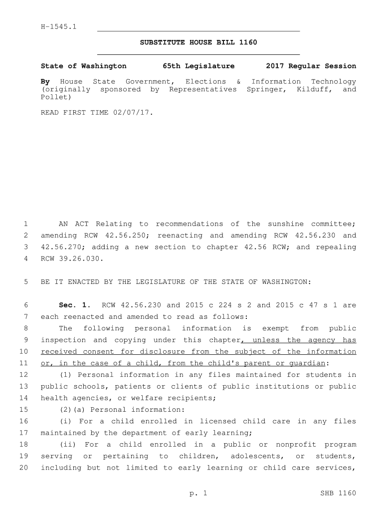Fillable Online 1 amending RCW 42.56.250; reenacting and amending RCW ...