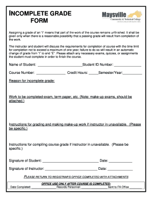 Fillable Online Assigning a grade of an I means that part of the work ...