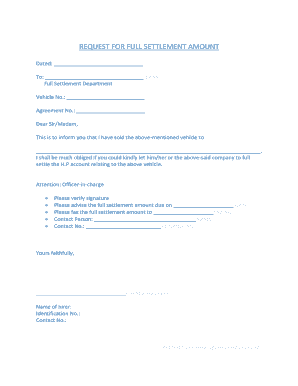 Fillable Online REQUEST FOR FULL SETTLEMENT AMOUNT Fax Email Print ...