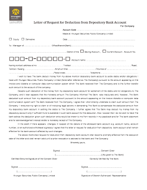 Fillable Online Letter of Request for Deduction from Depository Bank ...
