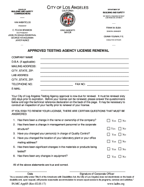Fillable Online Approved Testing Agency License Renewal - LADBS Fax ...