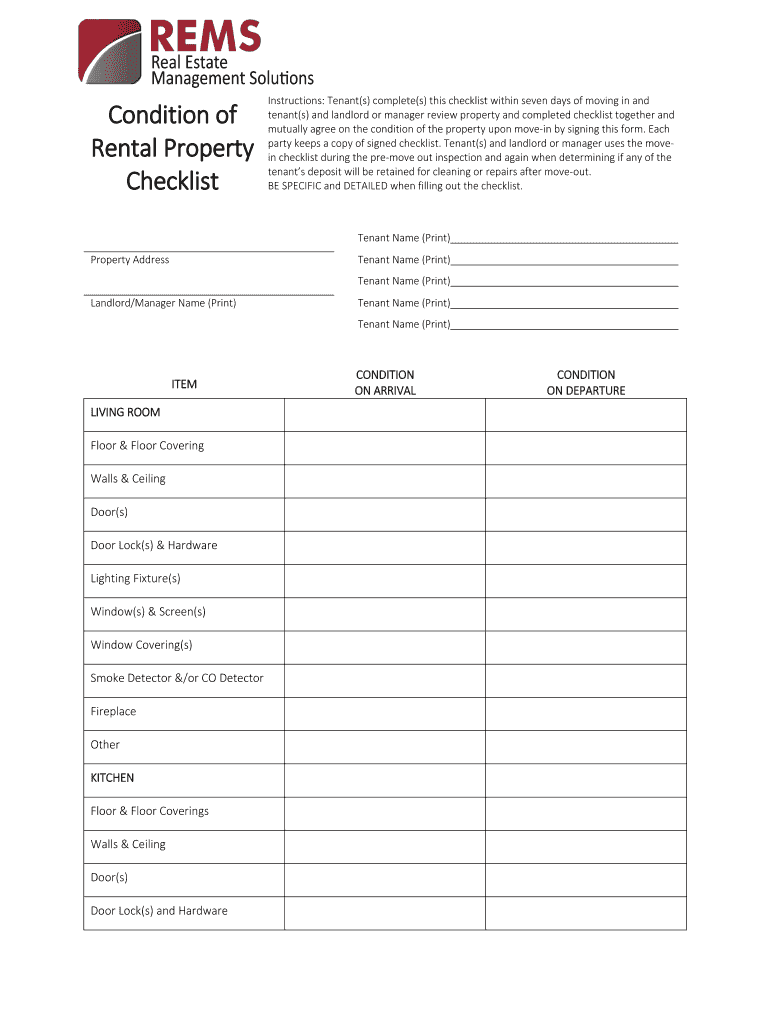 Fillable Online Instructions: Tenant(s) complete(s) this checklist ...