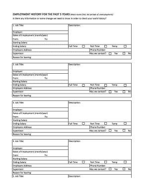 Fillable Online EMPLOYMENT HISTORY FOR THE PAST 5 YEARS (Most recent ...