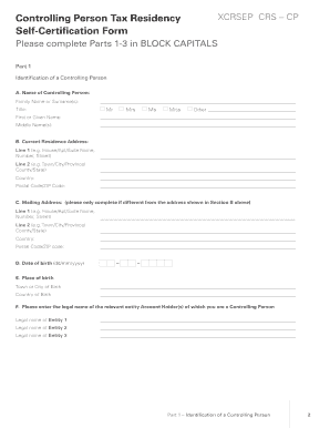 Fillable Online CRS Controlling Person Self-Certification Form Fax Email Print - pdfFiller