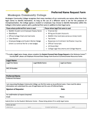 Fillable Online Preferred Name Request Form - Muskegon Community College Fax Email Print - pdfFiller