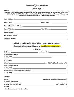 Fillable Online Funeral Program Worksheet Fax Email Print - pdfFiller