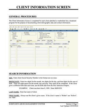 Fillable Online CLIENT INFORMATION SCREEN Fax Email Print - pdfFiller