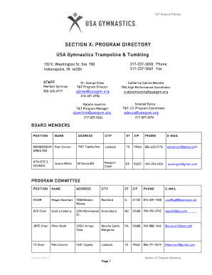 Fillable Online section x: program directory - USA Gymnastics Fax Email ...