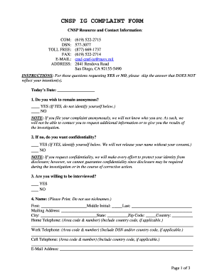 Fillable Online cnsp ig complaint form - Public.Navy.mil Fax Email ...