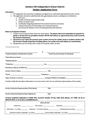 Fillable Online New Vendor Packet - Barbers Hill ISD Fax Email Print ...