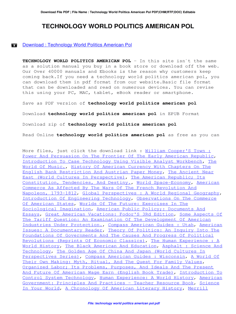 Fillable Online Technology World Politics American Pol. Technology World Politics American Pol ...