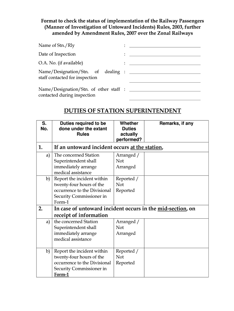 Fillable Online DUTIES OF STATION SUPERINTENDENT - Railway Claims and ...