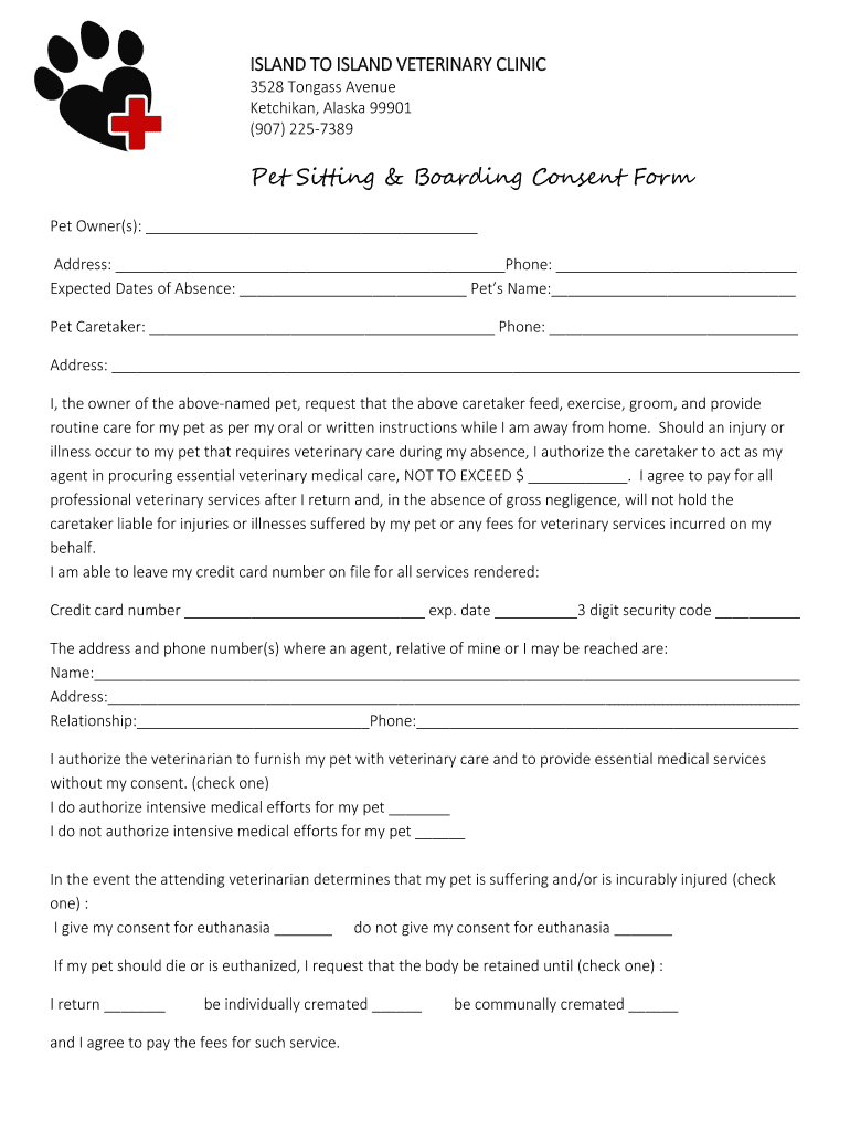 Fillable Online Pet Sitter Form - Island to Island Veterinary Clinic ...