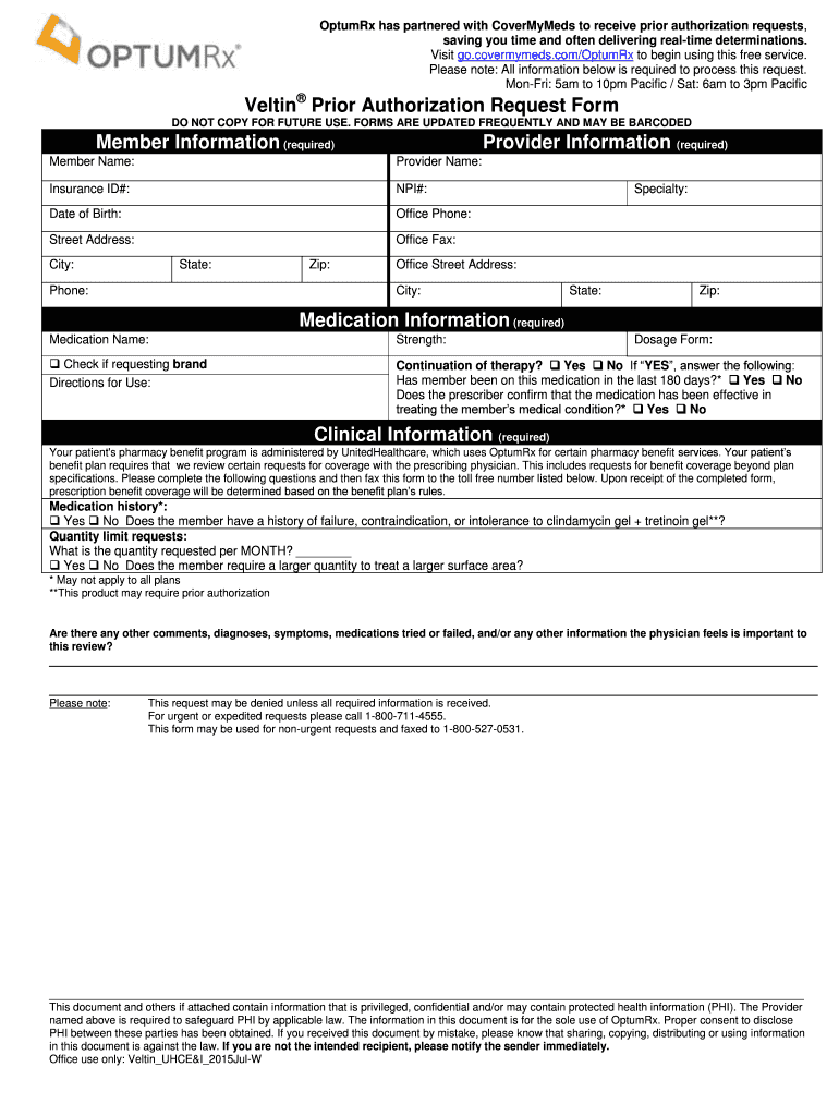 Fillable Online Veltin Prior Authorization Request Form Member ...