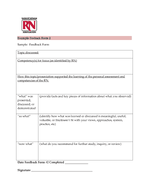 Fillable Online Example Feeback Form 2 Sample: Feedback Form Topic ...