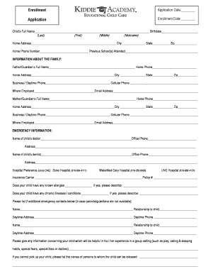 Fillable Online Enrollment Application Date: - Kiddie Academy Fax Email Print - pdfFiller