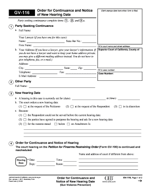 Fillable Online GV-116 Order for Continuance and Notice of New Hearing ...