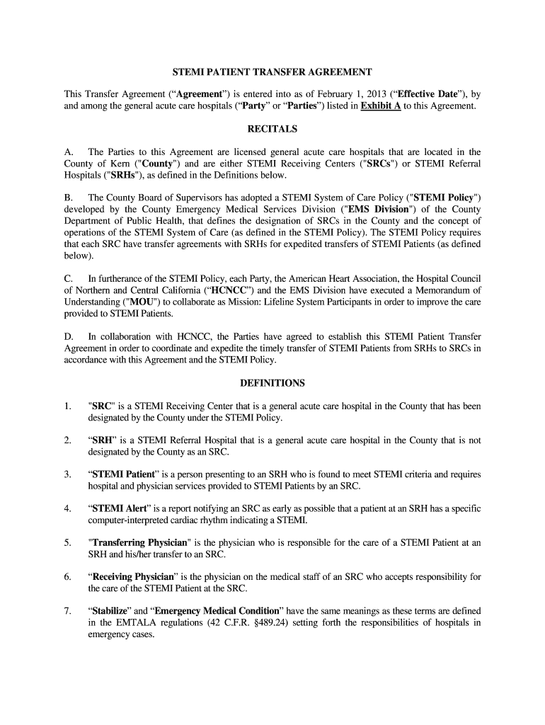 Fillable Online STEMI PATIENT TRANSFER AGREEMENT Fax Email Print ...