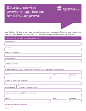 Fillable Online Hearing service provider application for SIRA approval ...
