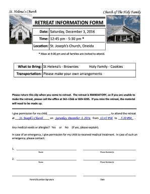 Fillable Online st-helenas RETREAT INFORMATION FORM Fax Email Print - pdfFiller